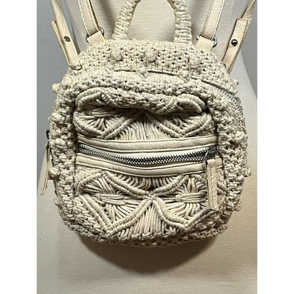 Zara | Bags | Zara Crochet Mini Backpack Cream Knit Studded Chain Boho ...
